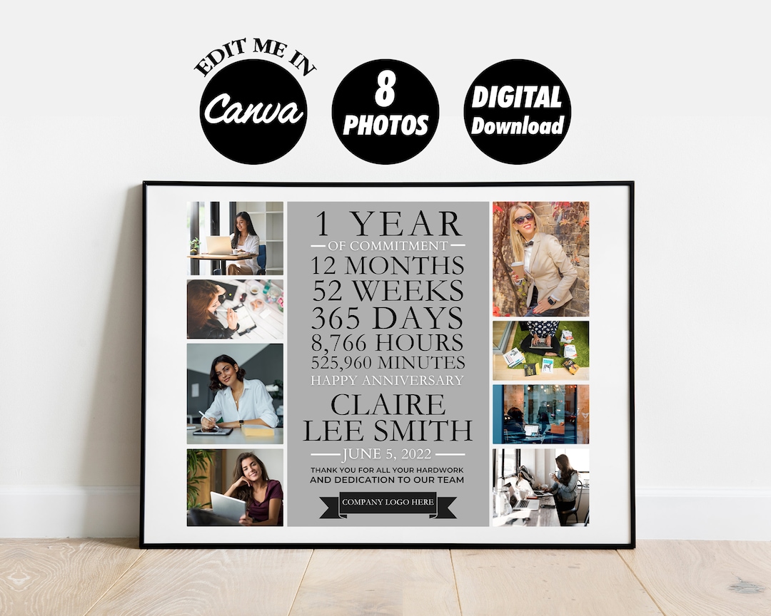 EDITABLE 1 Year Work Anniversary Gift for Employee, 1st Anniversary ...