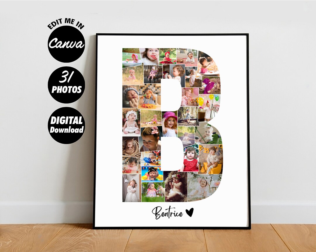 EDITABLE Letter B Custom Baby Name Template, Initial Photo Collage ...