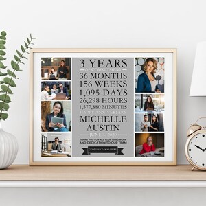 EDITABLE 3 Year Work Anniversary Gift for Employees Photo Collage ...