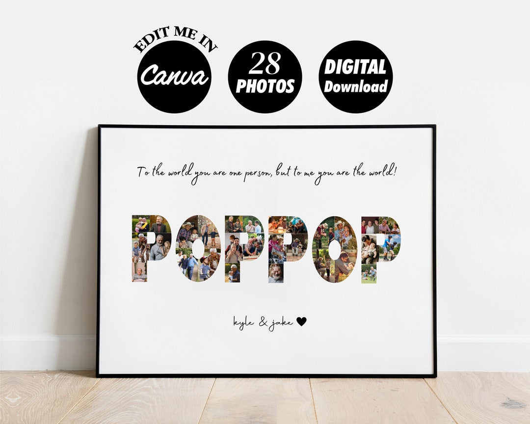 Personalized Pop Pop Photo Collage Template Gift for Lolo, Father's Day ...