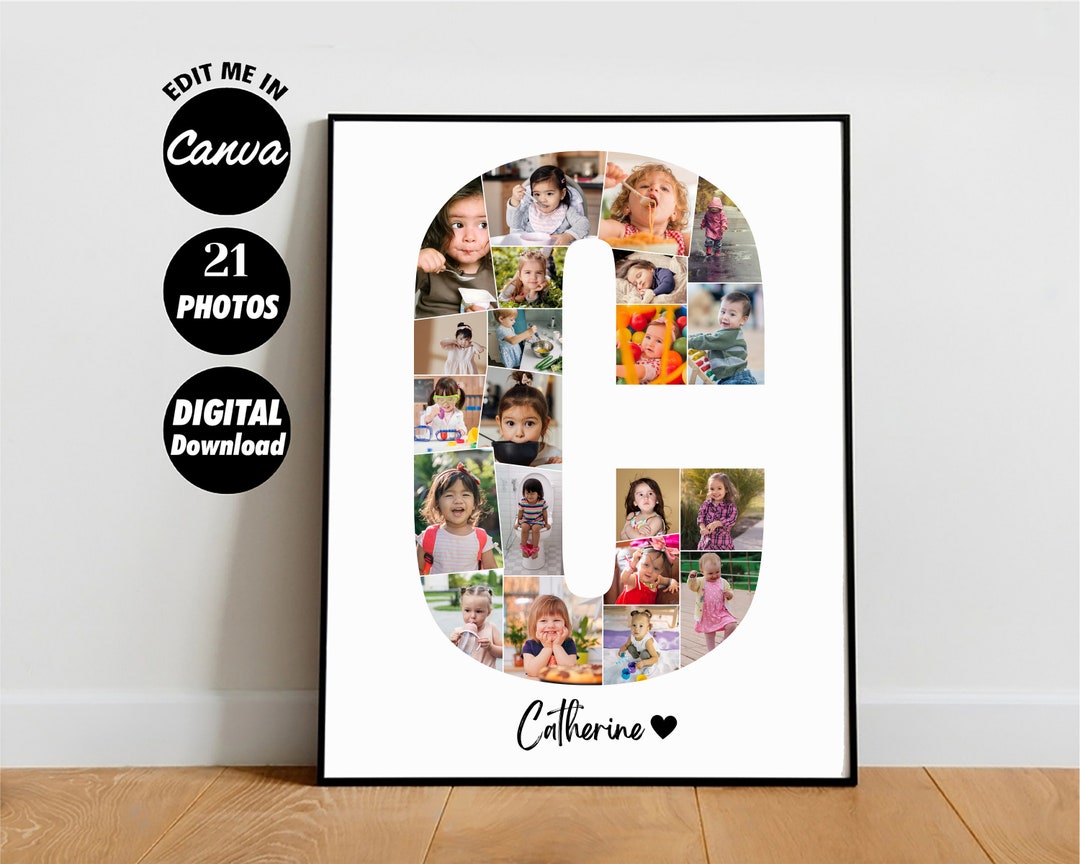 DIGITAL Letter C Custom Baby Name, Initial Photo Collage, Nursery Room ...