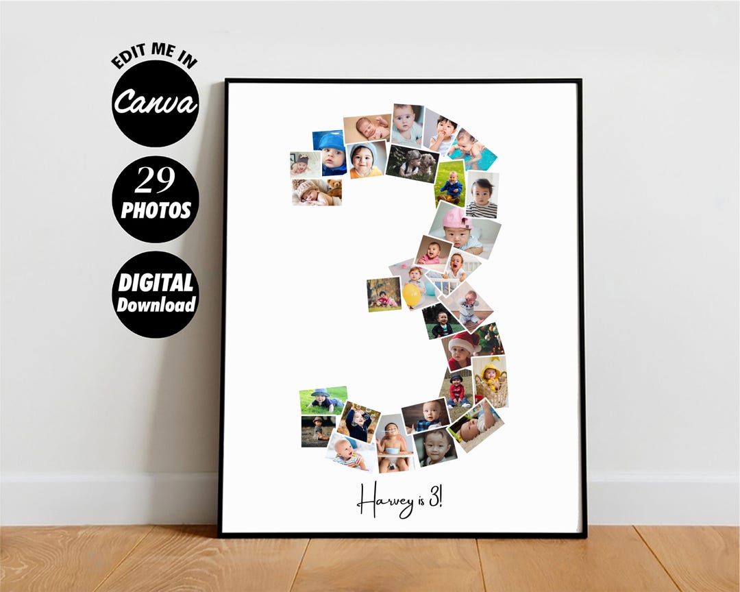 Personalized 3rd Birthday Sign Photo Collage Template, 3rd Anniversary ...