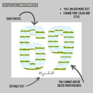 EDITABLE 69th Birthday Photo Collage Template Gift, 69th Anniversary ...