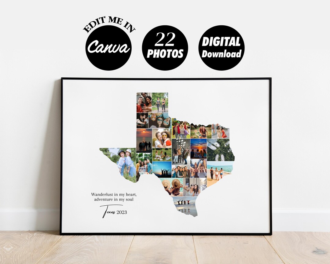 Custom Texas Gift Photo Collage, Texas State Map Wall Art, Usa Map ...