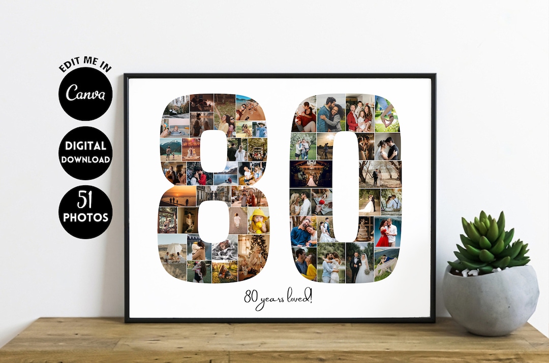 EDITABLE Custom 80 Collage, 80th Birthday Anniversary Collage Print ...