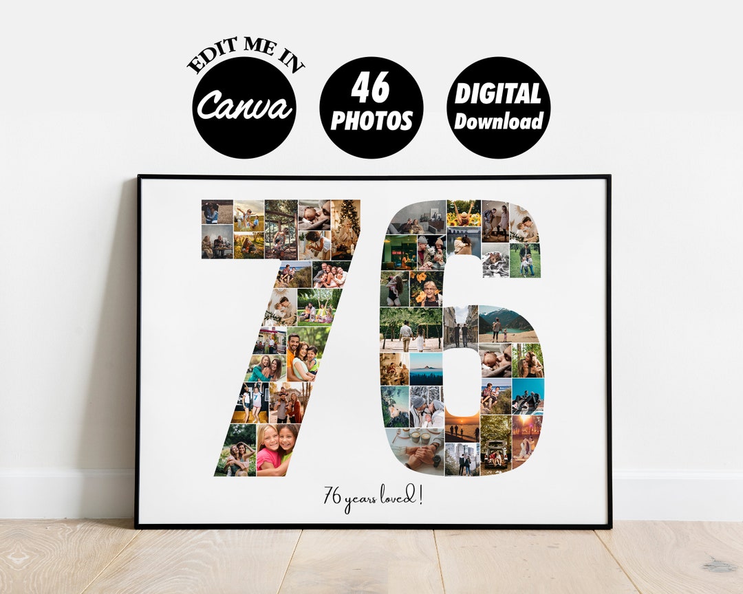 EDITABLE Custom 76th Birthday, 76th Anniversary Photo Collage Template ...