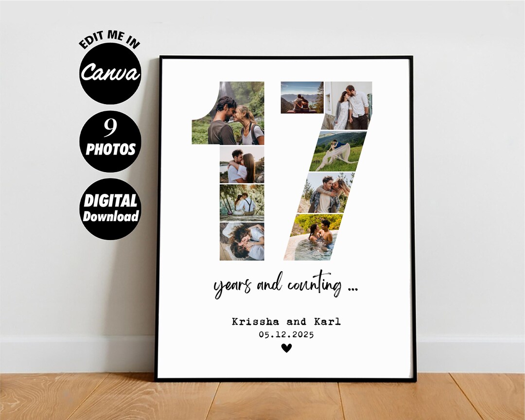 DIGITAL Custom 17 Years Photo Collage Template | 17th Birthday Poster ...