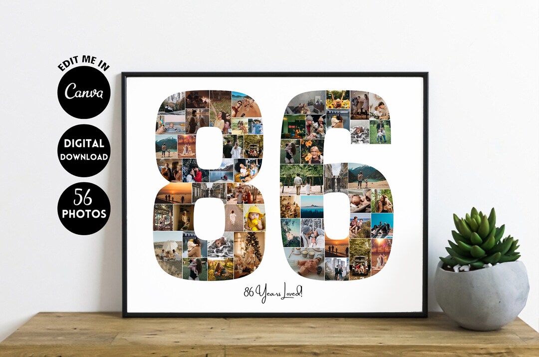 EDITABLE Custom 86 Years Birthday Photo Collage | 86th Anniversary ...