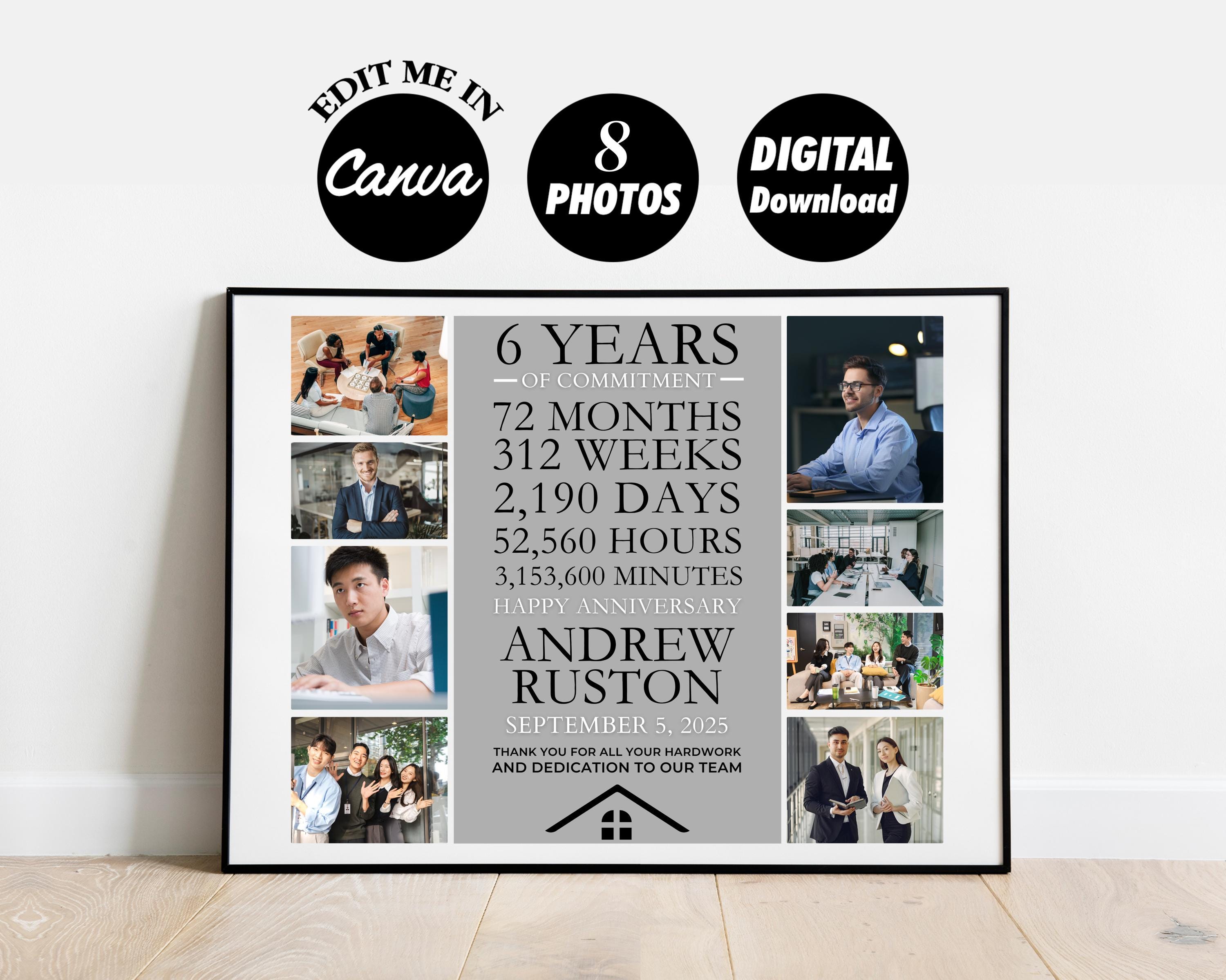6 Years Employee Work Anniversary Photo Collage Template Gift (digital ...