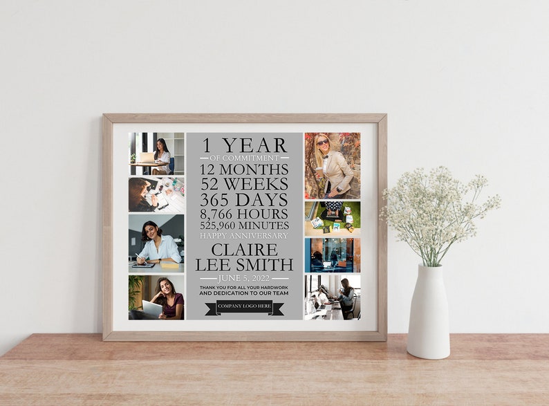 1 Year Employee Work Anniversary Photo Collage Template Gift (digital ...