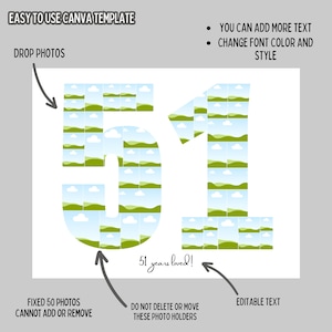 EDITABLE Custom 51 Photo Collage, 51st Birthday Print, Photo Collage ...