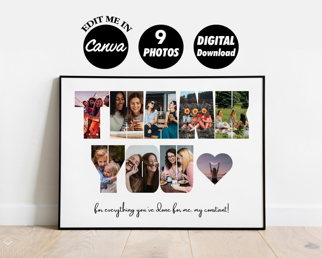 Editable 9 Photos Template, Thank You Photo Collage, Gift for Coach ...