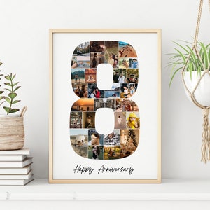 EDITABLE Custom 8th Anniversary Photo Collage Gift, Number Collage, 8 ...