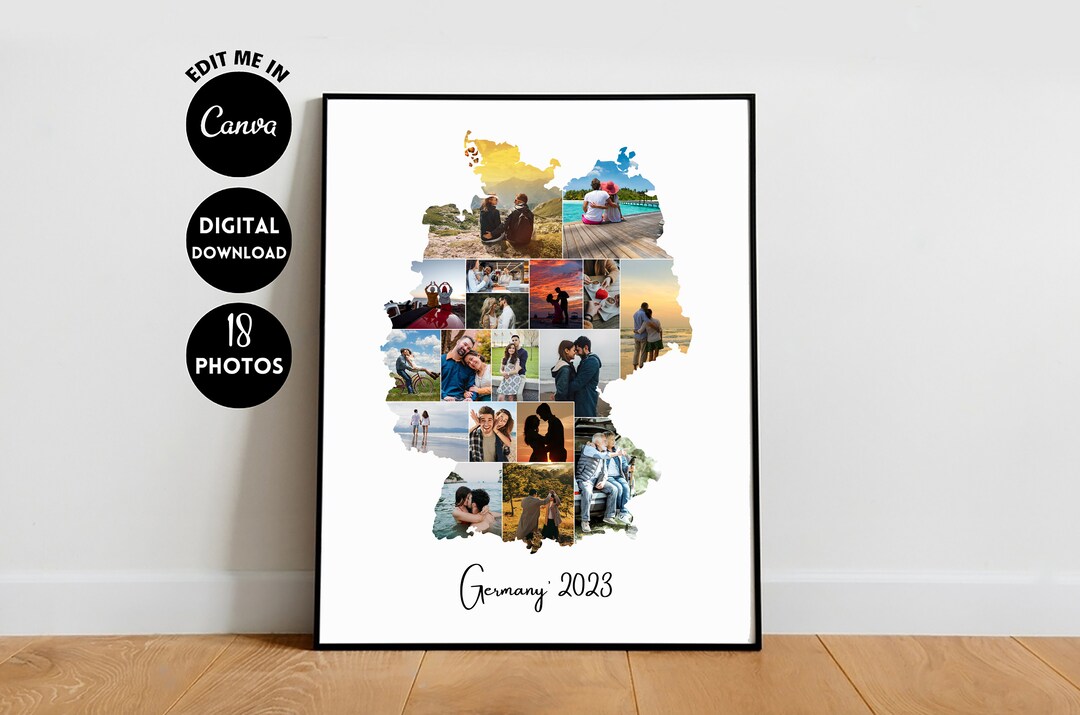 EDITABLE Custom Germany Gift Photo Collage, Country State Map Wall Art ...