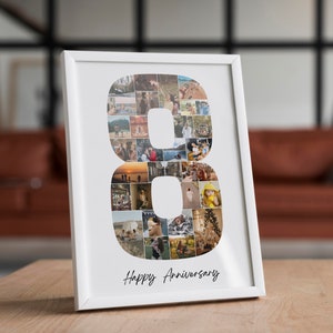EDITABLE Custom 8th Anniversary Photo Collage Gift, Number Collage, 8 ...