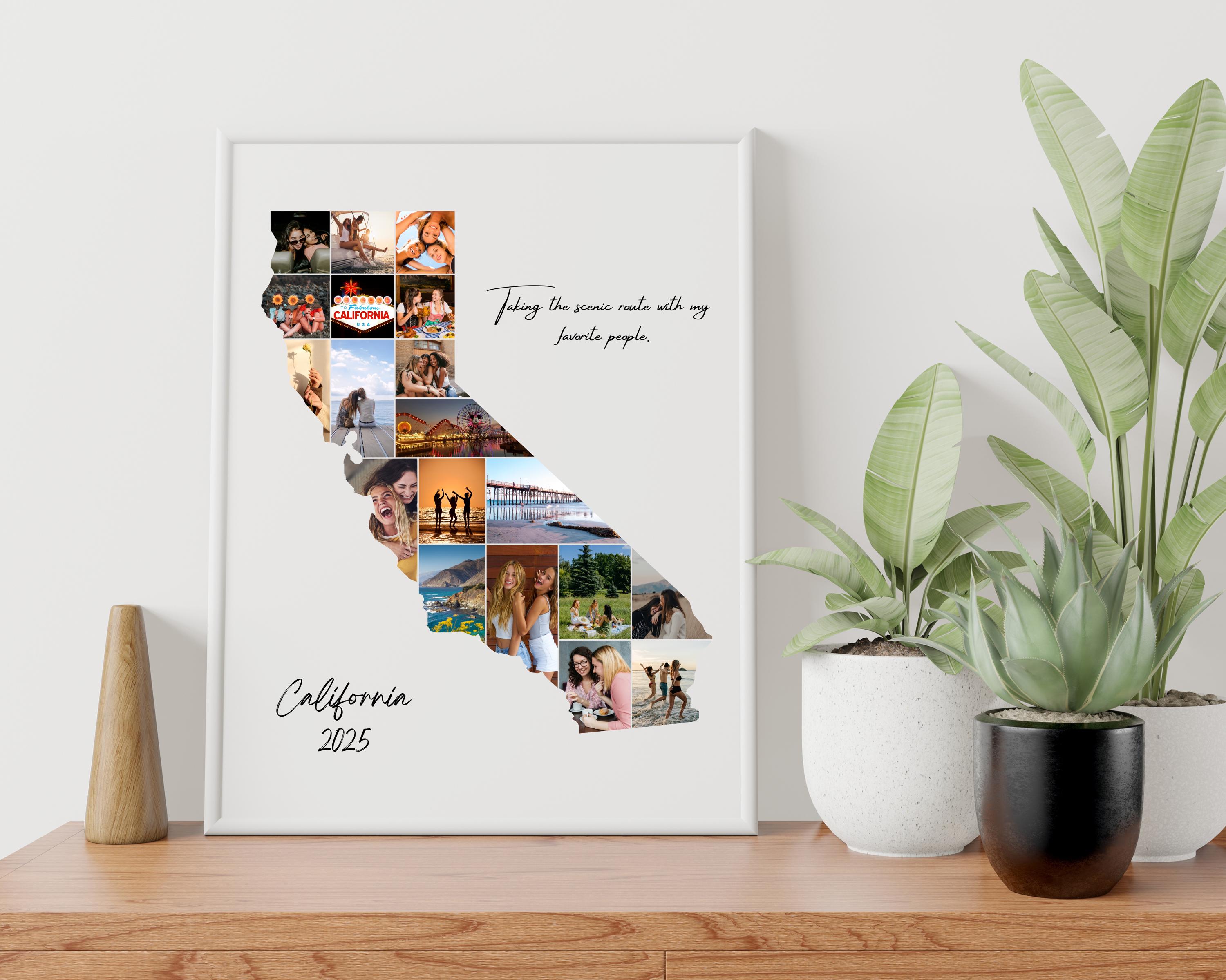 DIGITAL California Photo Collage, Cali State Map Wall Art, Usa Map ...