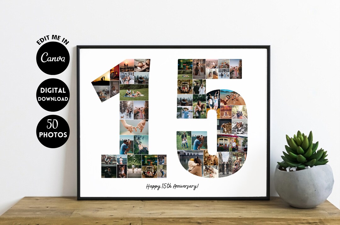 EDITABLE Custom 15 Years Photo Collage Anniversary Gift for Husband ...