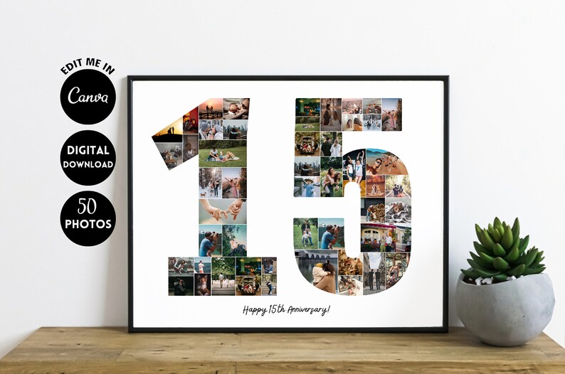 EDITABLE Custom 15 Years Photo Collage Anniversary Gift for - Etsy