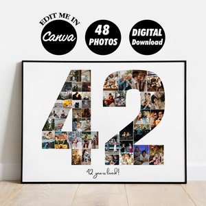 EDITABLE Custom 42nd Birthday Gift, 42 Anniversary Photo Collage ...
