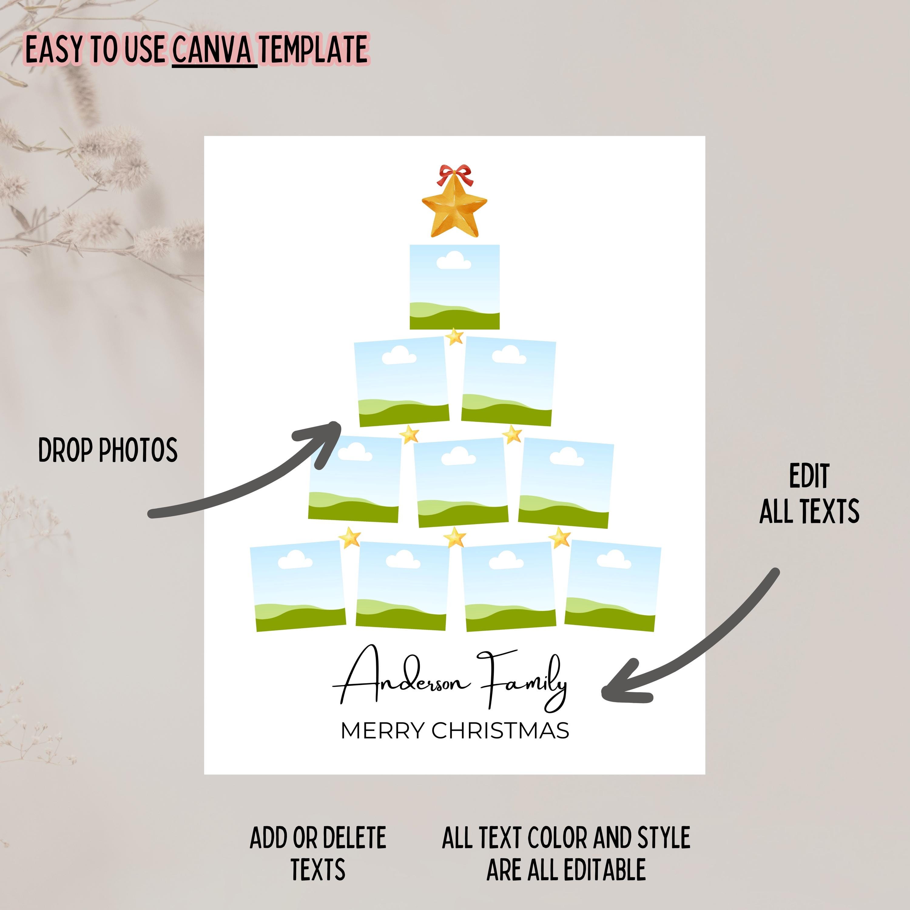 Editable Christmas Tree Photo Collage Template, Holiday Family Portrait ...