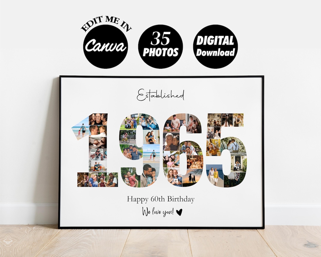 Custom 1965 Collage, 60th Birthday Photo Collage Print Template, Photo ...