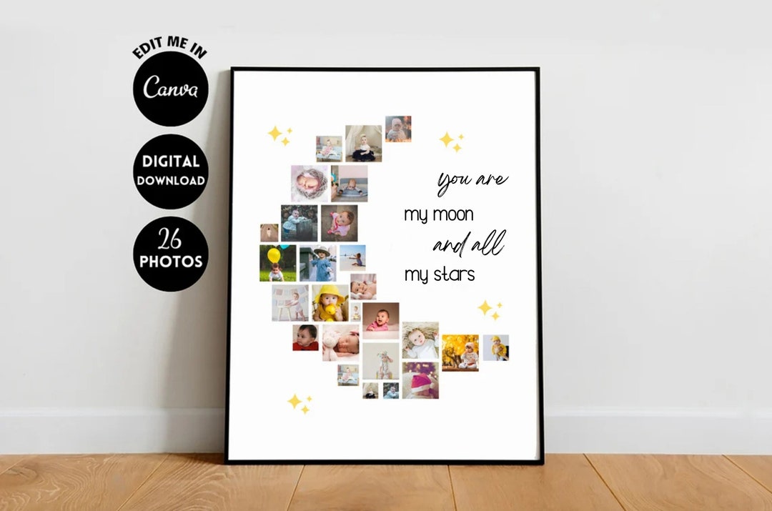 EDITABLE Custom Moon Photo Collage Template, Birthday Gift, Anniversary ...
