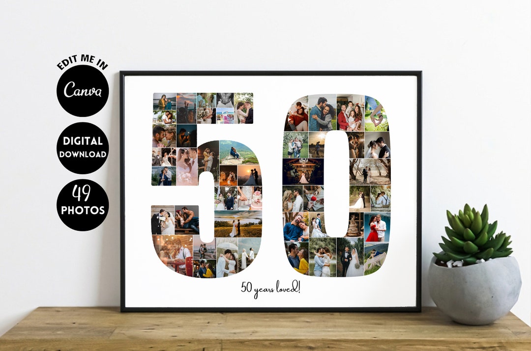 EDITABLE 49 Photos, Custom 50 Photo Collage, 50th Birthday Print, Photo ...