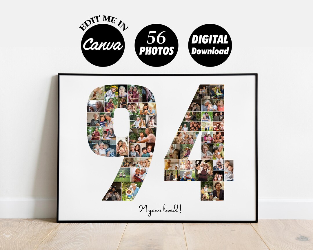 EDITABLE Custom 94 Years Birthday Photo Collage | 94th Anniversary ...