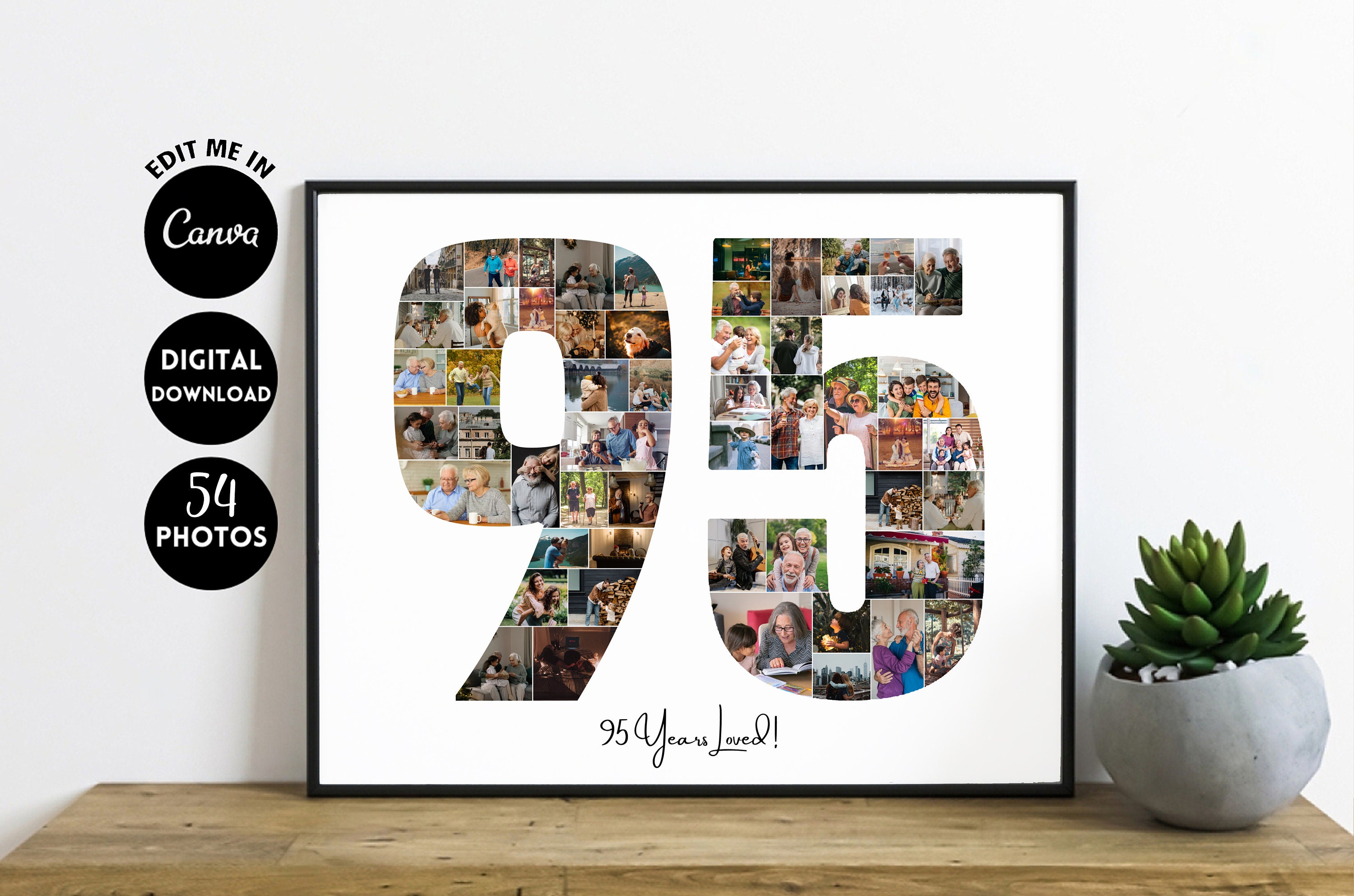 EDITABLE 54 Photos, Custom 95 Years Birthday Photo Collage Template ...