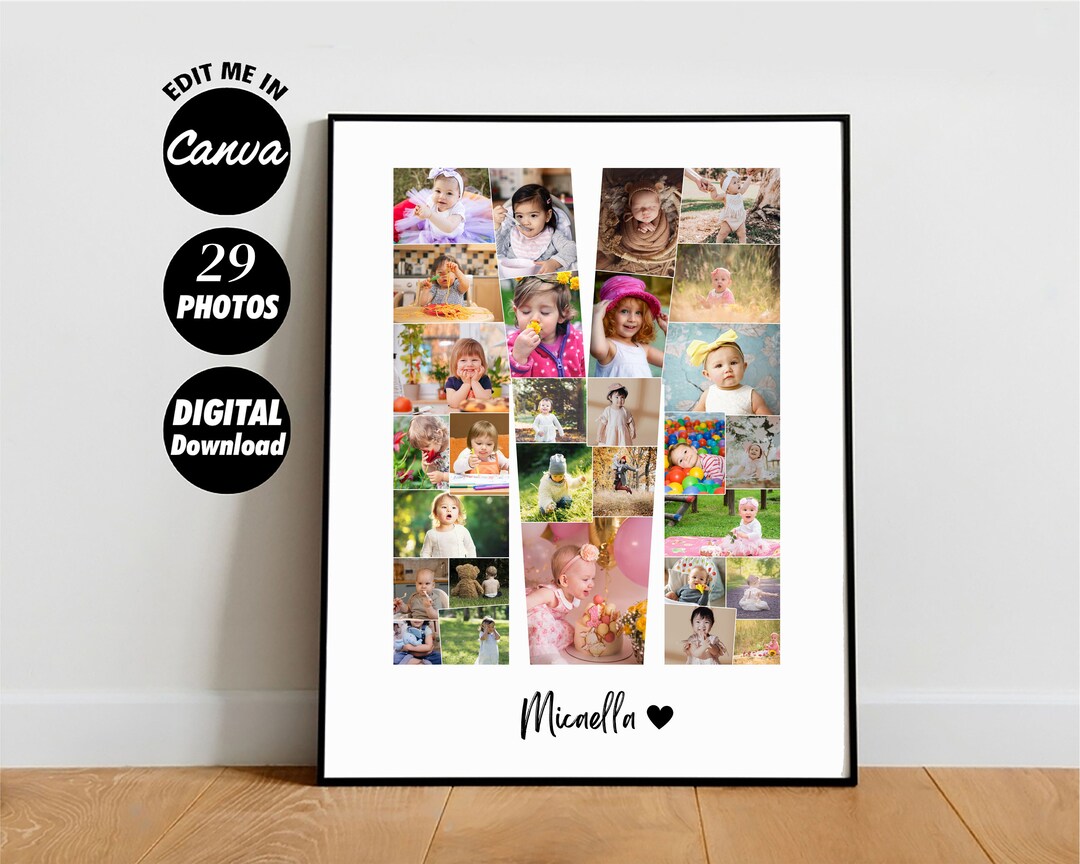 EDITABLE Letter M Custom Baby Name, Initial Photo Collage, Nursery Room ...