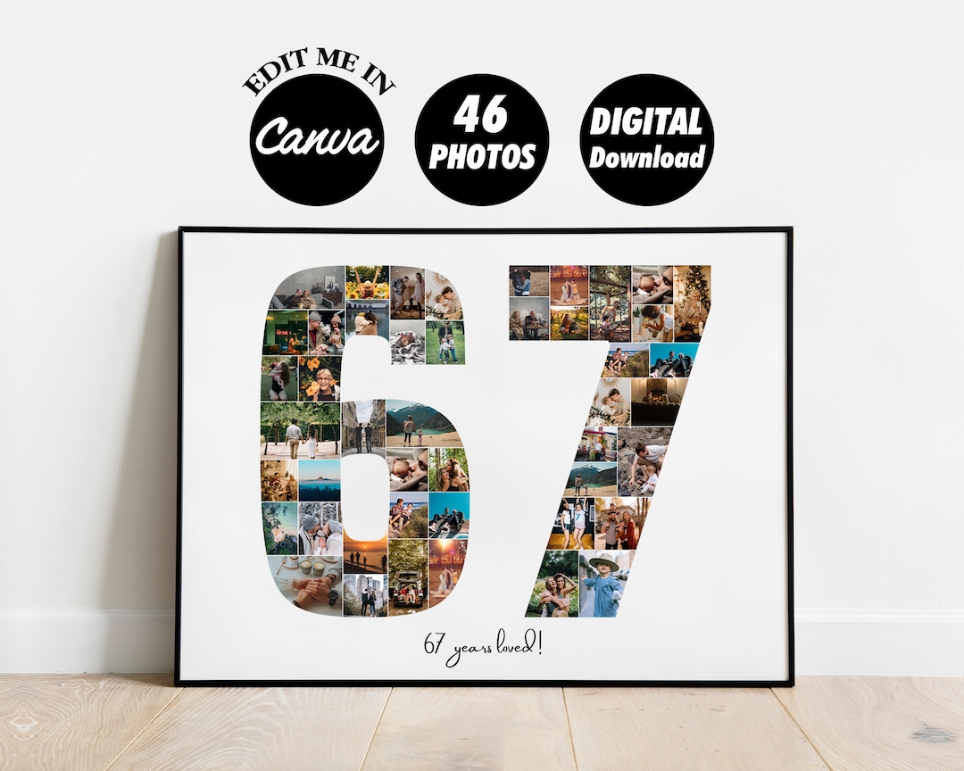 EDITABLE Personalized 67th Birthday Photo Collage Template Gift for ...