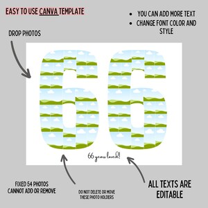 EDITABLE 54 Photos, Personalized 66th Birthday Photo Collage Template ...