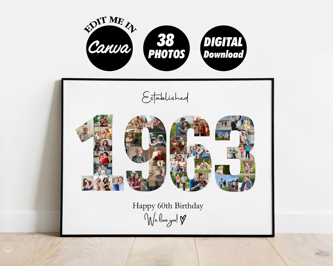 EDITABLE 38 Photos, Custom 1963 Collage, 60th Birthday Photo Collage ...