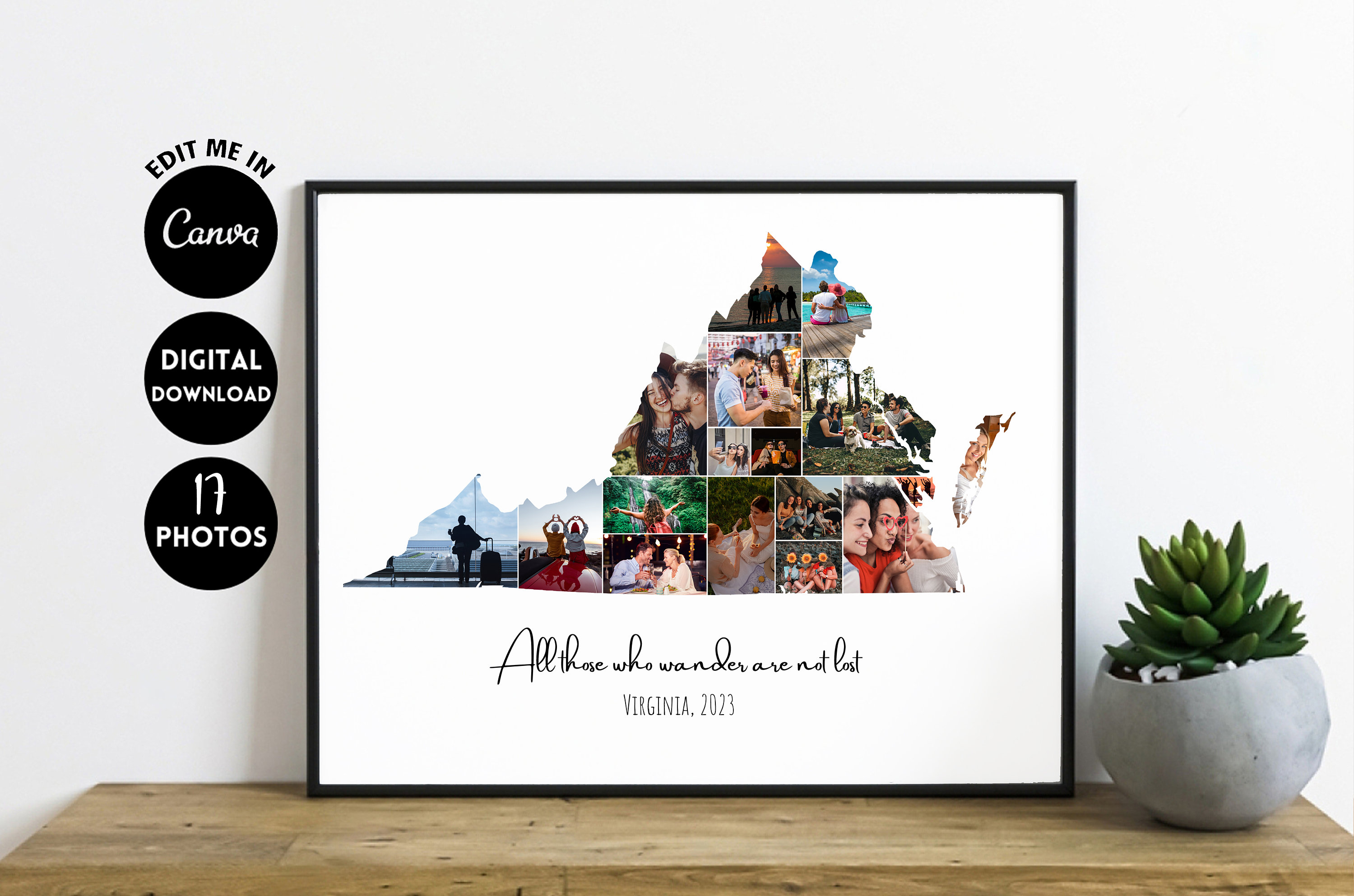 EDITABLE Custom Virginia State Map Photo Collage Wall Art, USA Map ...