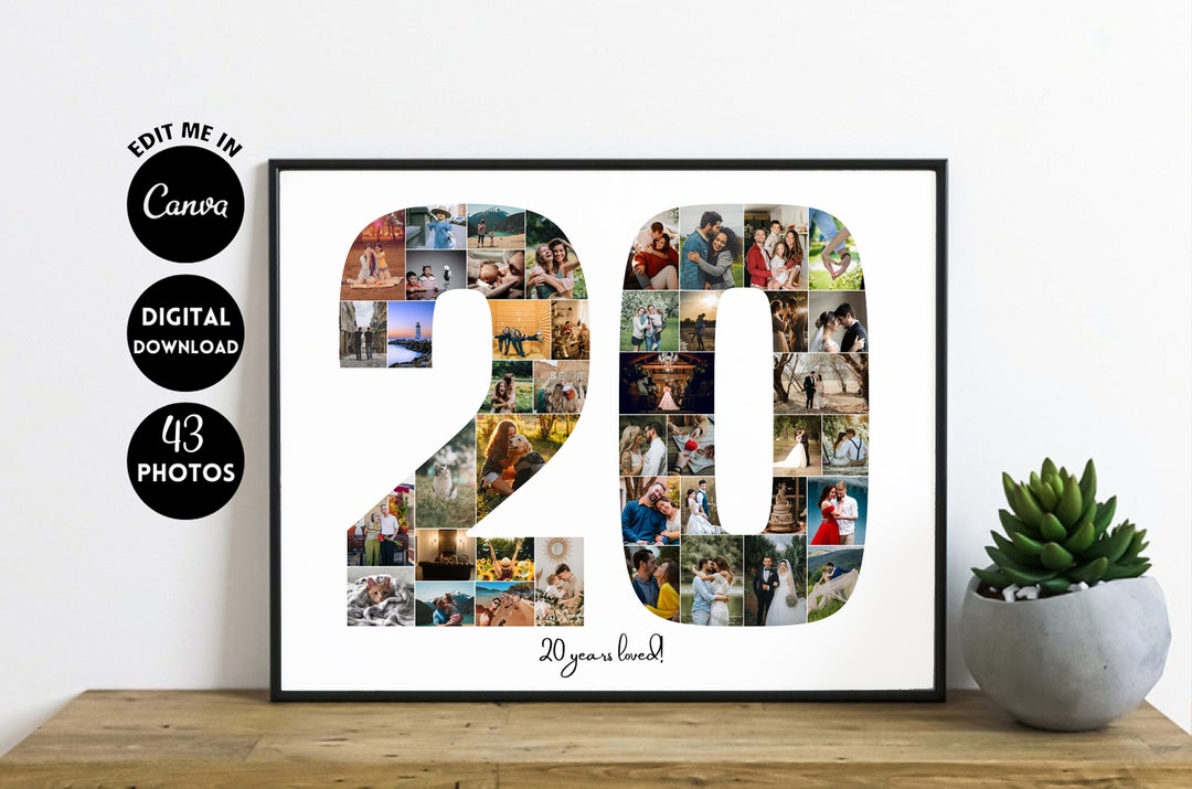 EDITABLE Custom 20 Years Photo Collage Template | 20th Anniversary ...