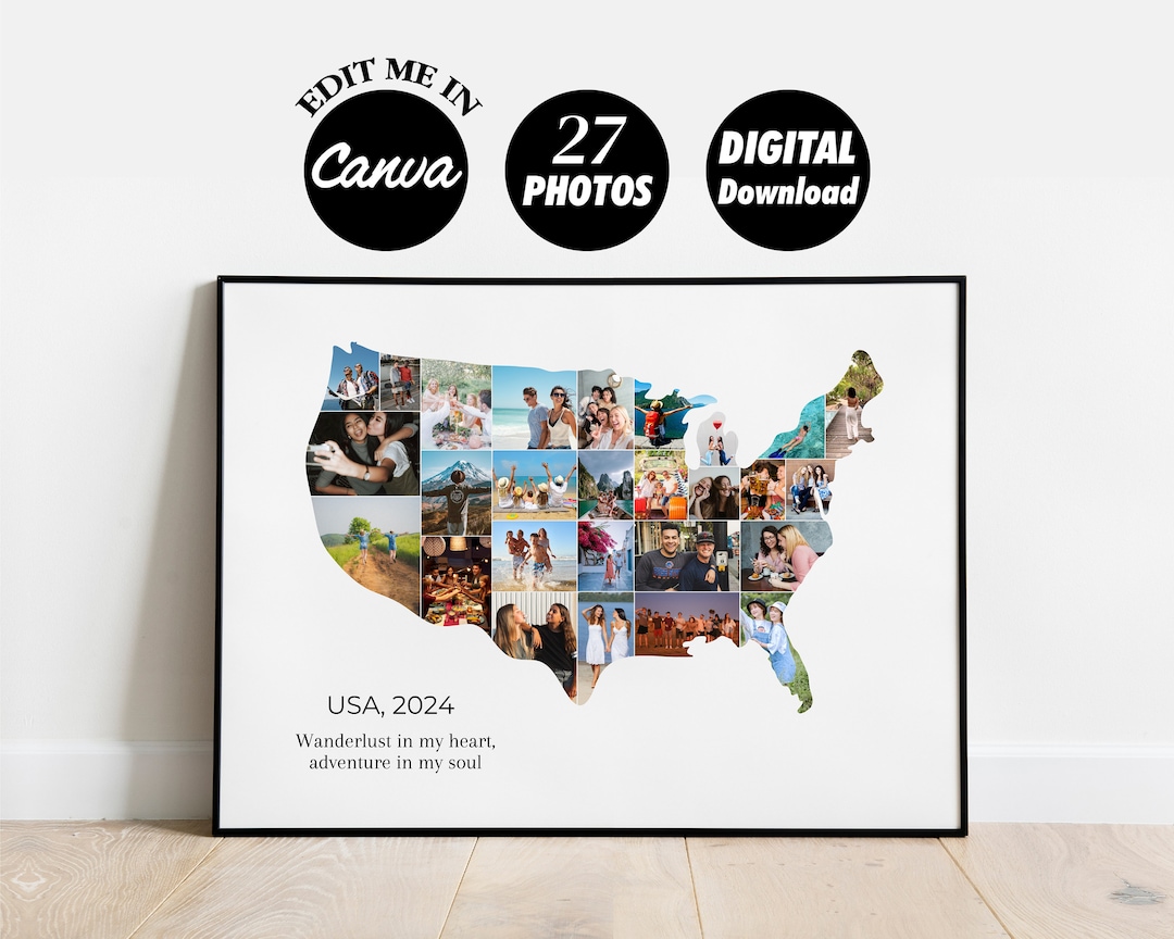 Custom USA Gift Photo Collage, Usa Map Wall Art, USA Map Personalized ...