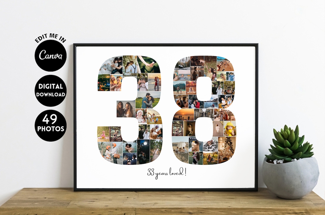 EDITABLE Custom 38th Anniversary Collage, 38th Birthday Print, Photo ...