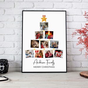 Editable Christmas Tree Photo Collage Template, Holiday Family Portrait ...