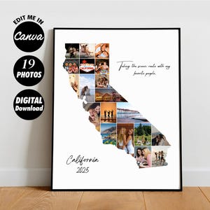 DIGITAL California Photo Collage, Cali State Map Wall Art, Usa Map ...