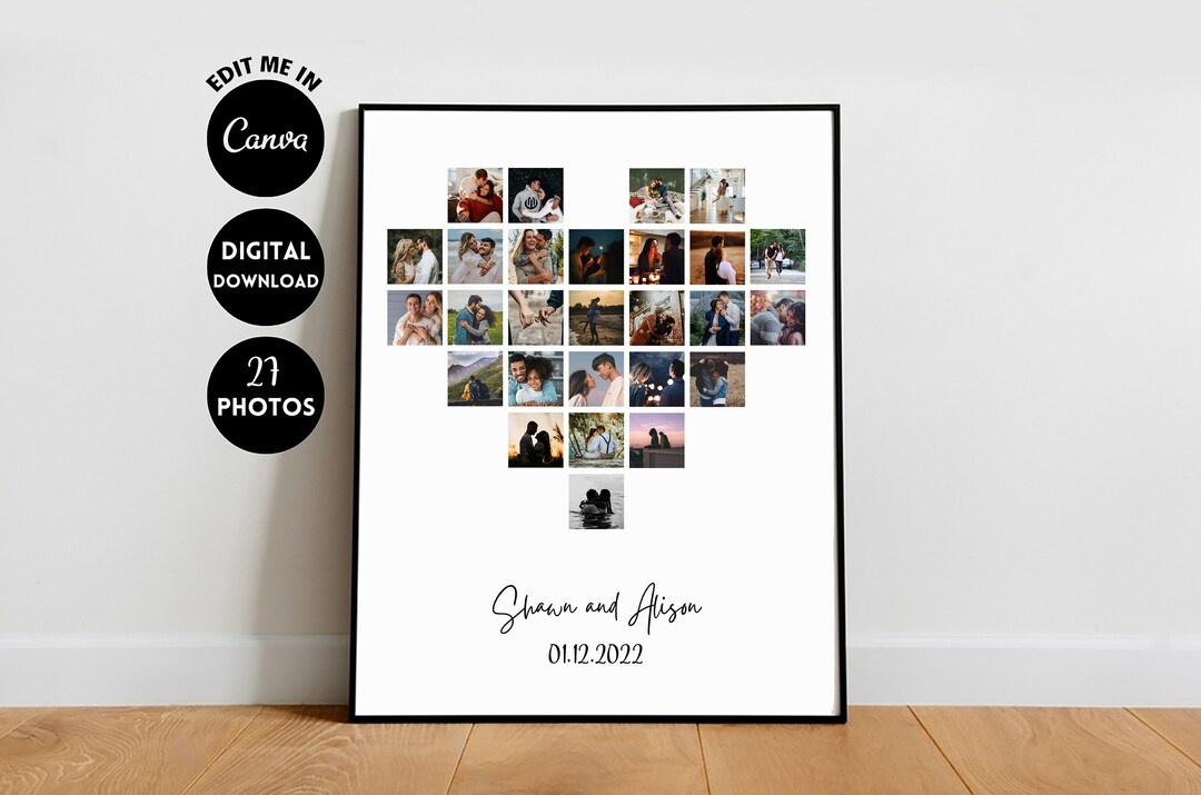 EDITABLE Custom Heart Photo Collage Template, Gift for Her, Anniversary ...