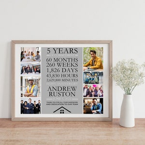 5 Years Employee Work Anniversary Photo Collage Template Gift (digital ...