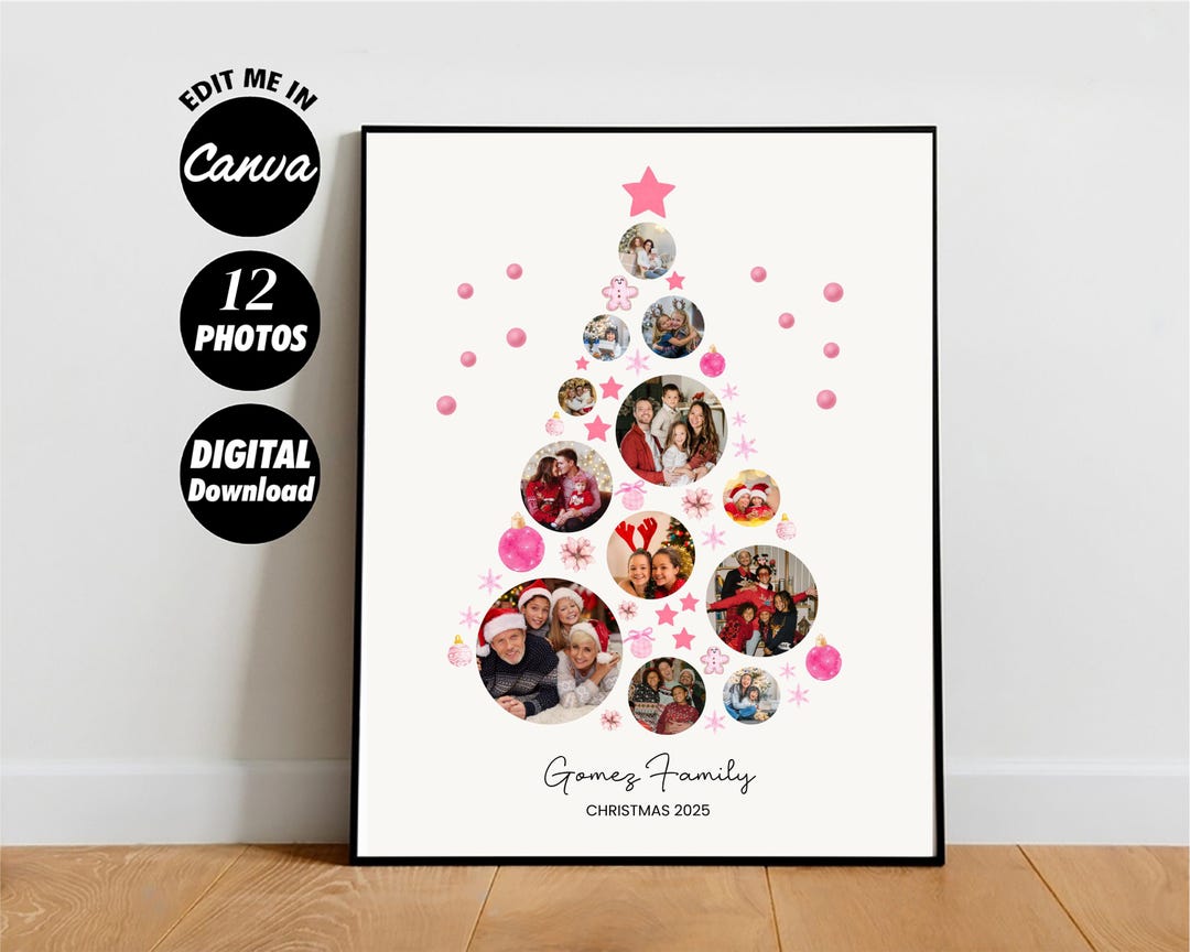 Editable Christmas Tree Photo Collage Template, Pink Theme Aesthetic ...