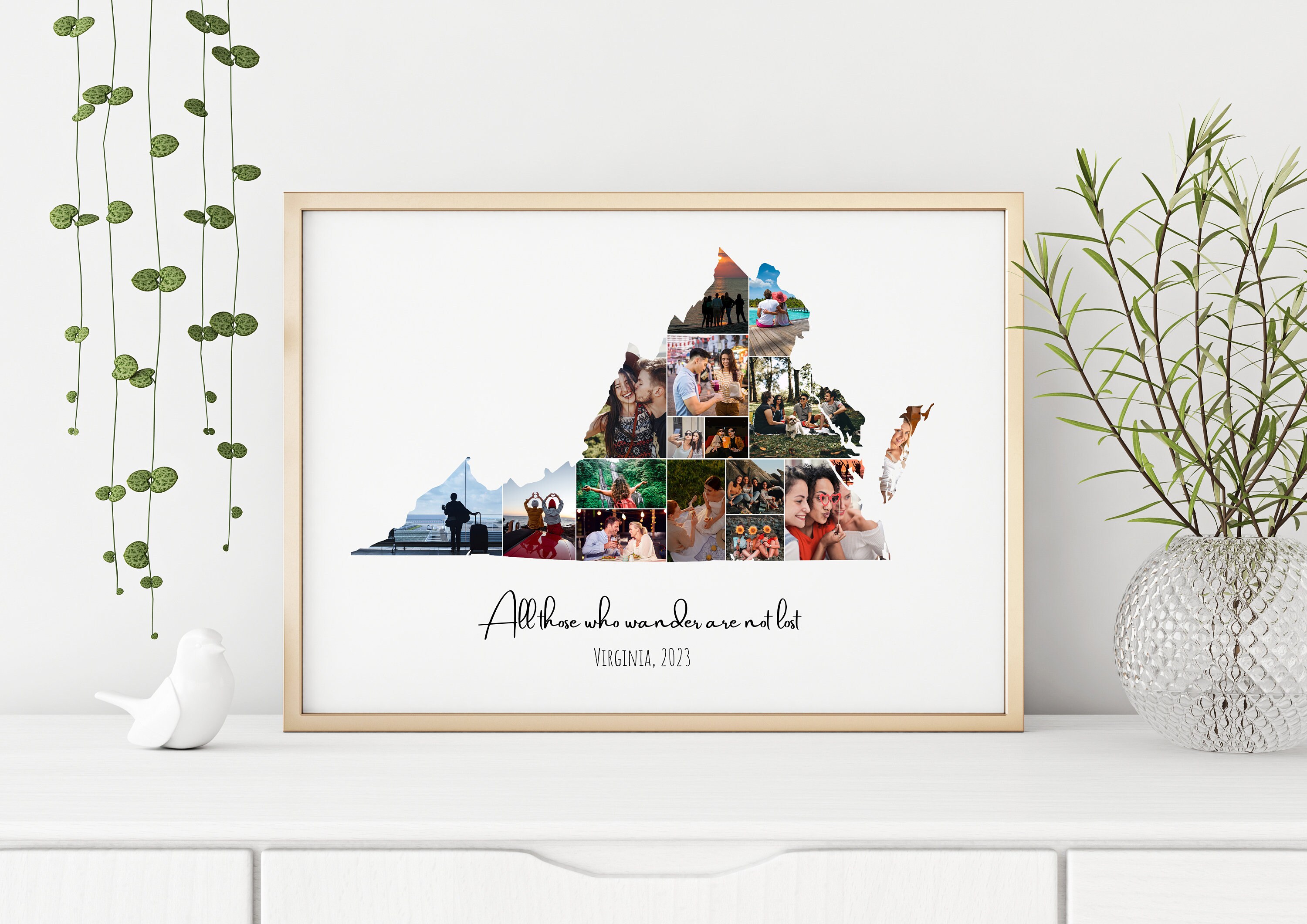 EDITABLE Custom Virginia State Map Photo Collage Wall Art, USA Map ...