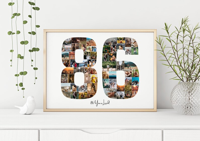 EDITABLE Custom 86 Years Birthday Photo Collage 86th - Etsy