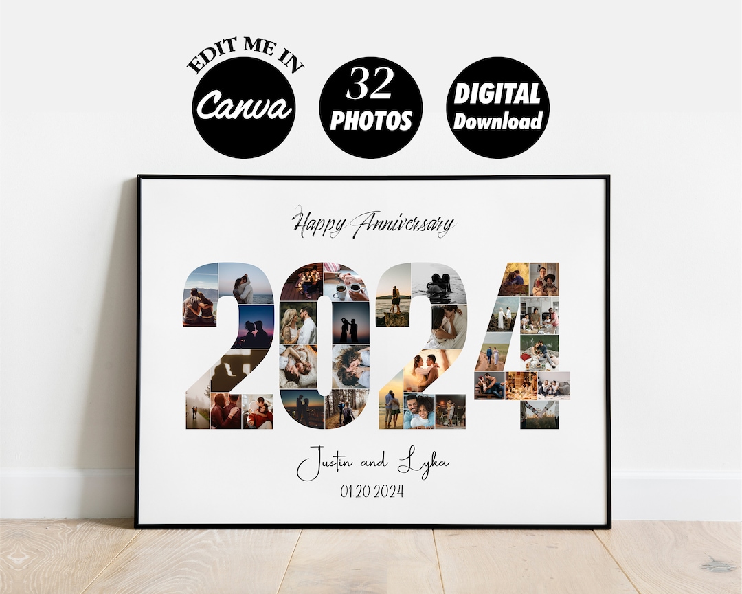 EDITABLE 2024 Photo Collage Template, Anniversary Gift for Boyfriend ...
