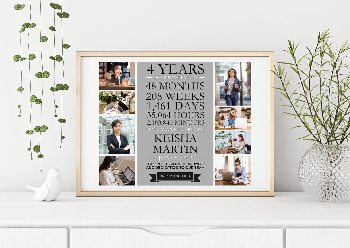 4 Years Employee Work Anniversary Photo Collage Template Gift (digital ...