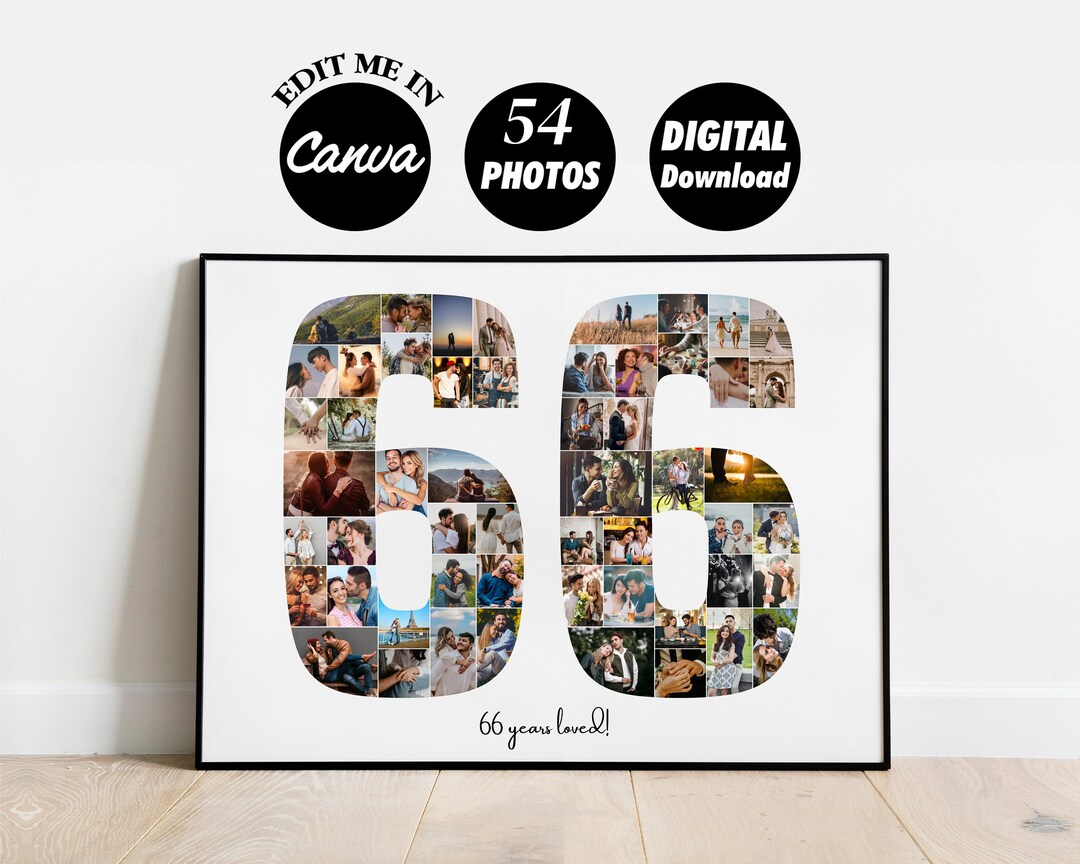 EDITABLE 54 Photos, Personalized 66th Birthday Photo Collage Template ...