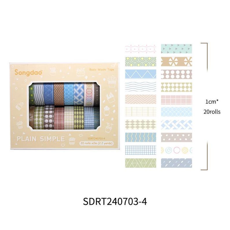 20 Rolls Simple Plaid Plant Washi Tape Set: 10mm Scrapbooking Masking ...