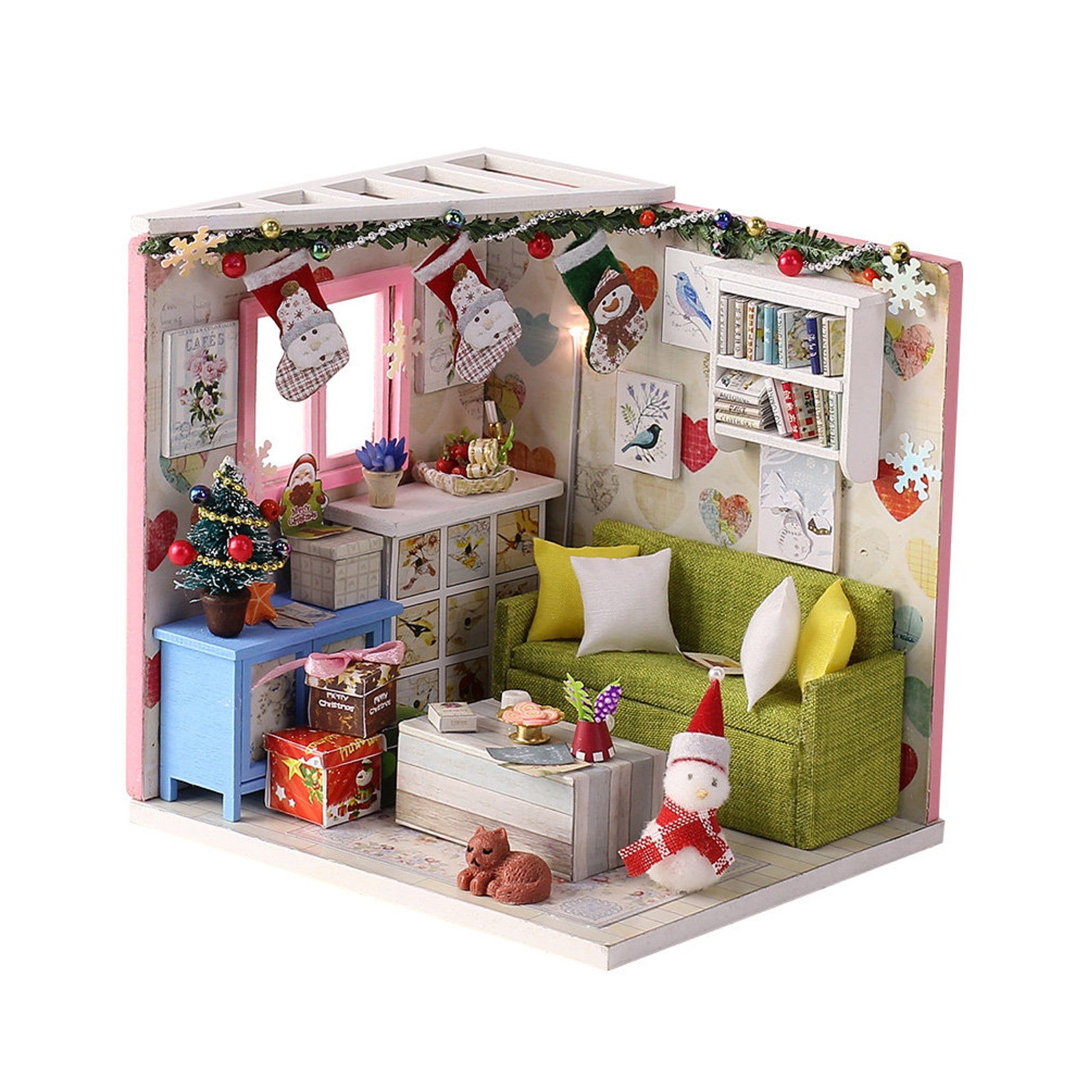 DIY 3D Model Wood Dollhouse Roombox Christmas Living Room | Etsy