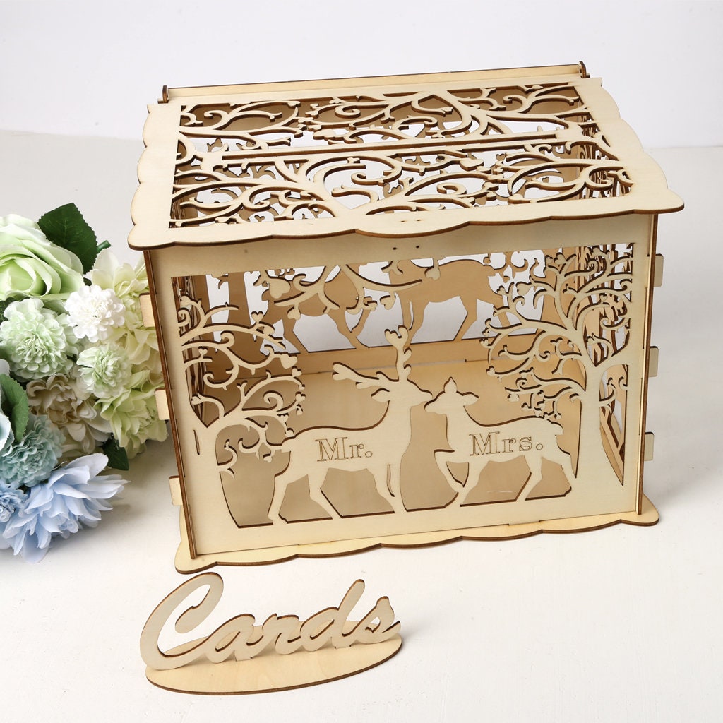 Deer Design Wedding Card Box Wedding Post Box Wooden Card - Etsy